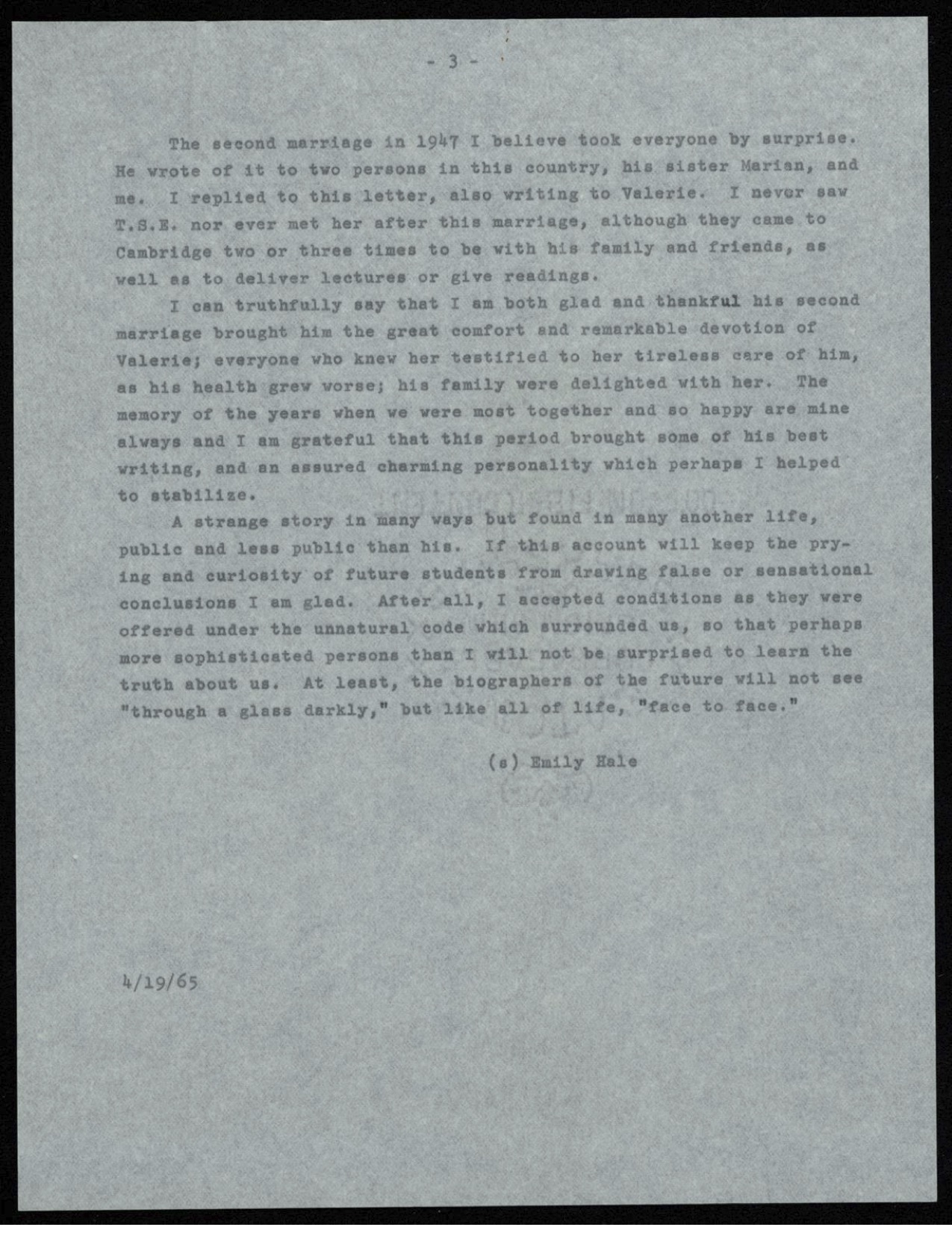 “Face to Face:” Emily Hale on Her Letters from T.S. Eliot | PUL ...